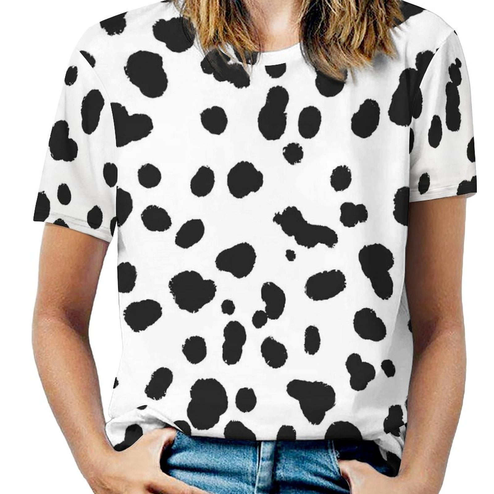 Dalmatian T Shirt O Neck Black Spots Print Over T Shirts ShortSleeve ...