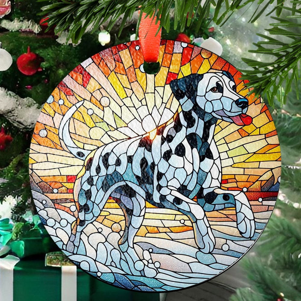 Dalmatian Winter GLASS Suncatcher Hanging, dalmatian Winter art ...