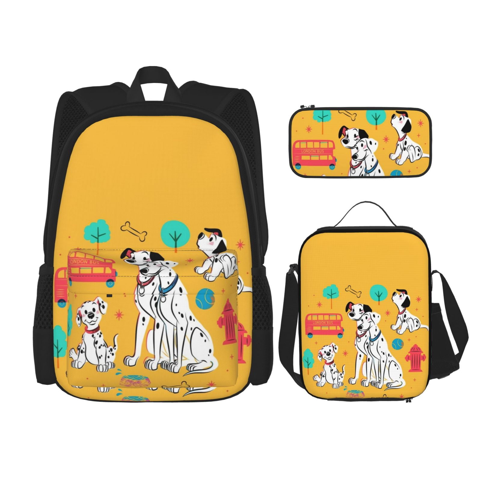 Dalmatians Backpacks 3 Pcs Set Cartoon Large Capacity College Travel Bookbag School Hiking Work ...