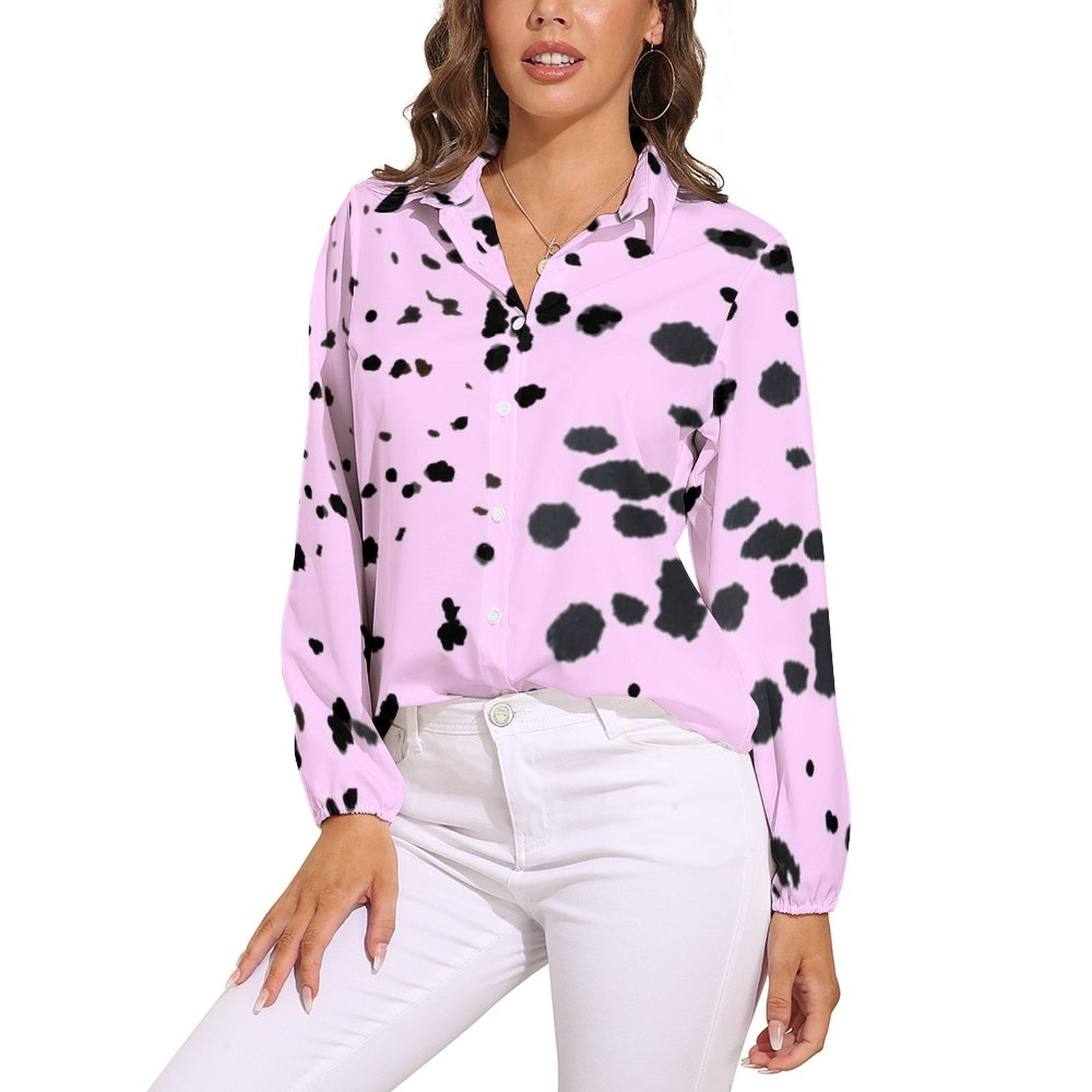 Dalmation Print Blouse Black Polka Dots Office Pattern Blouses Women ...