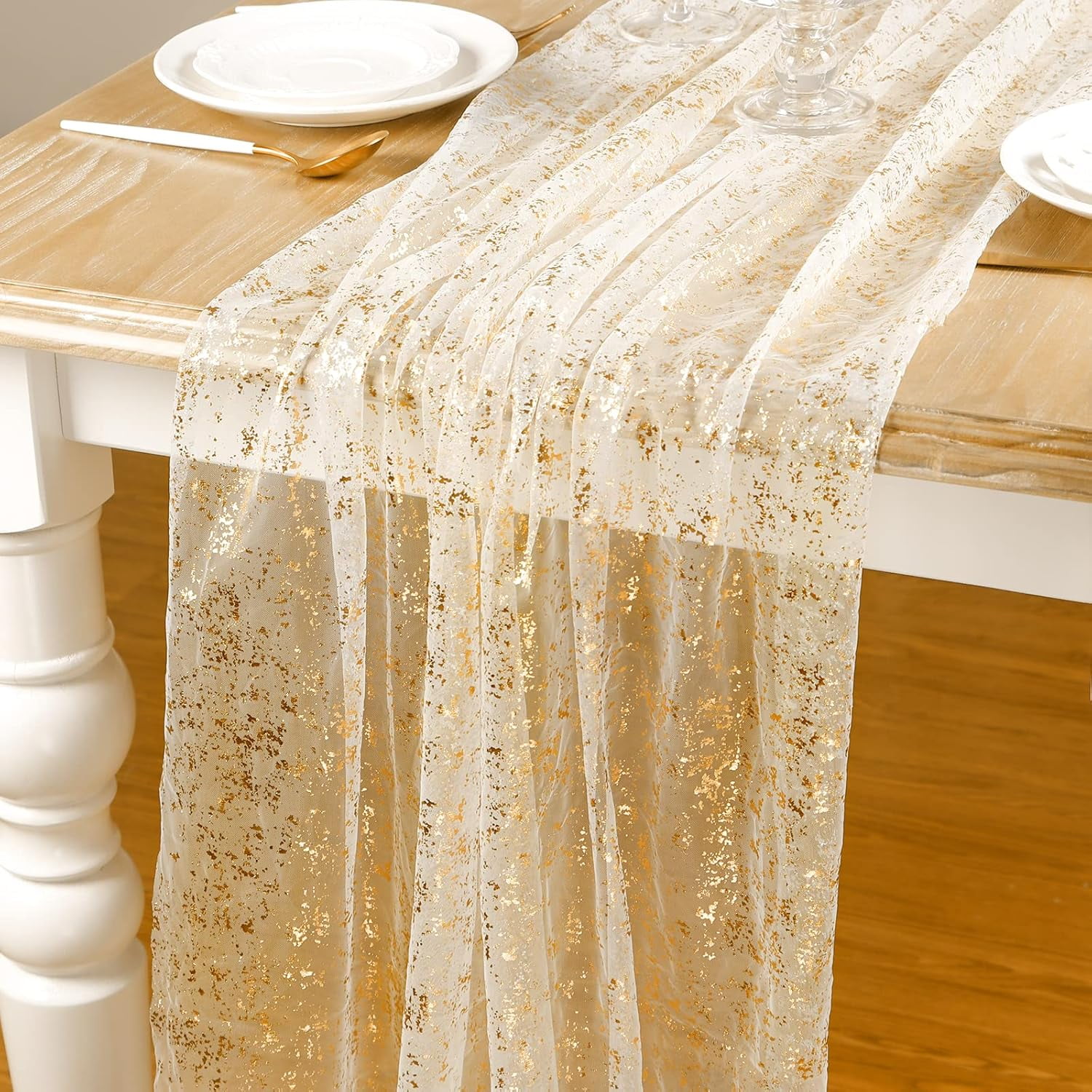 Dalrosia 10FT Gold Table Runner, Gold Gauze Sheer Chiffon Cheesecloth ...