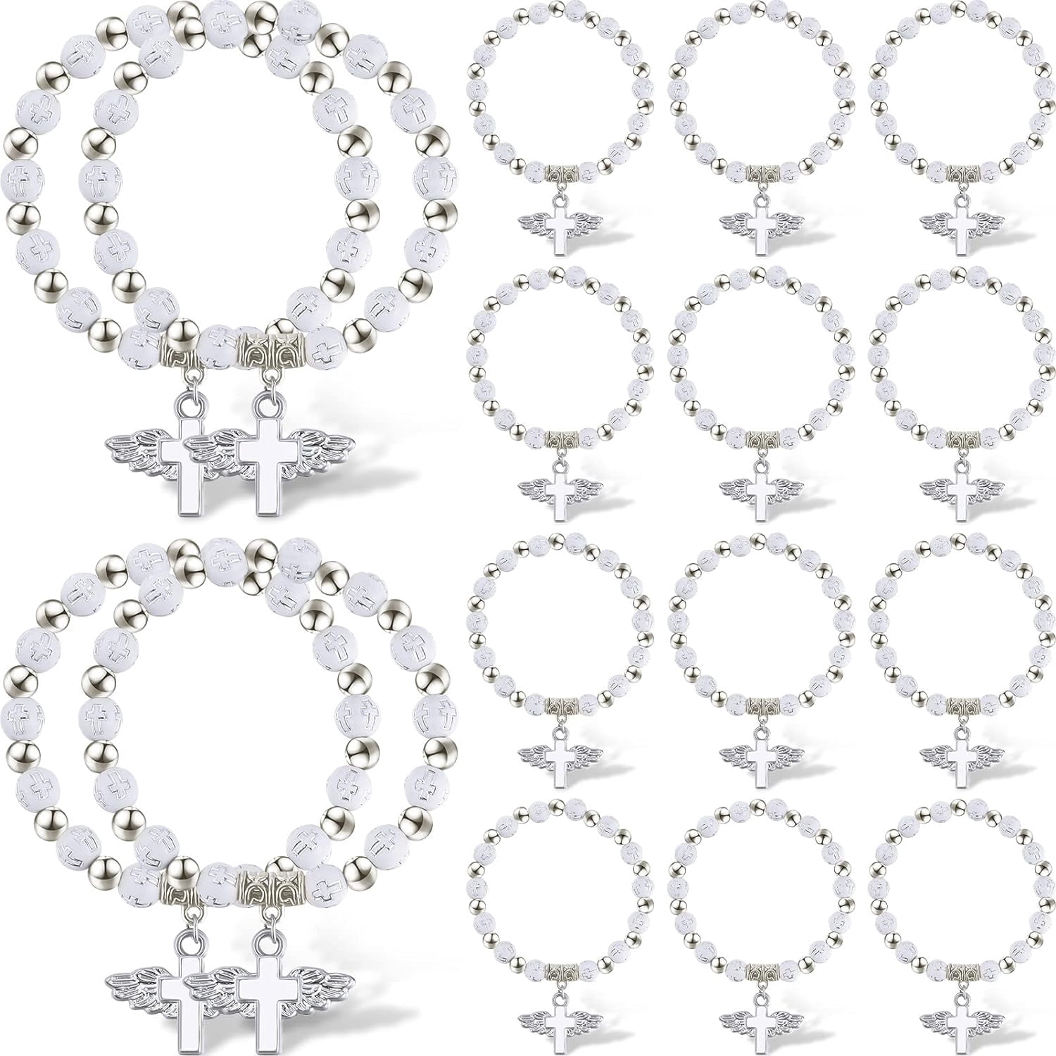 Dalrosia 10PCS Rosary Bracelets Cross Charms with Angel Wing Acrylic ...