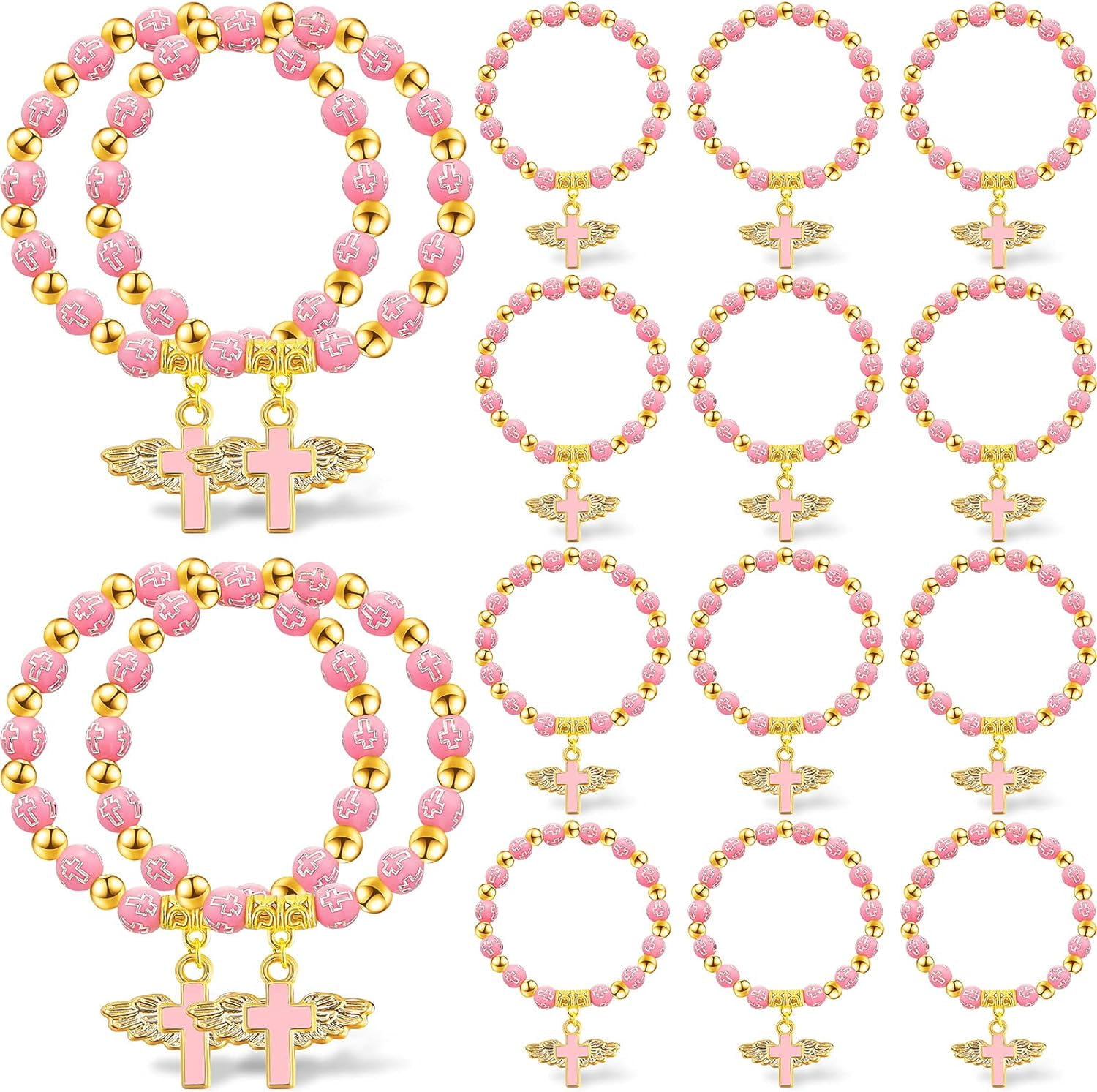 Dalrosia 10PCS Rosary Bracelets Cross Charms with Angel Wing Acrylic ...