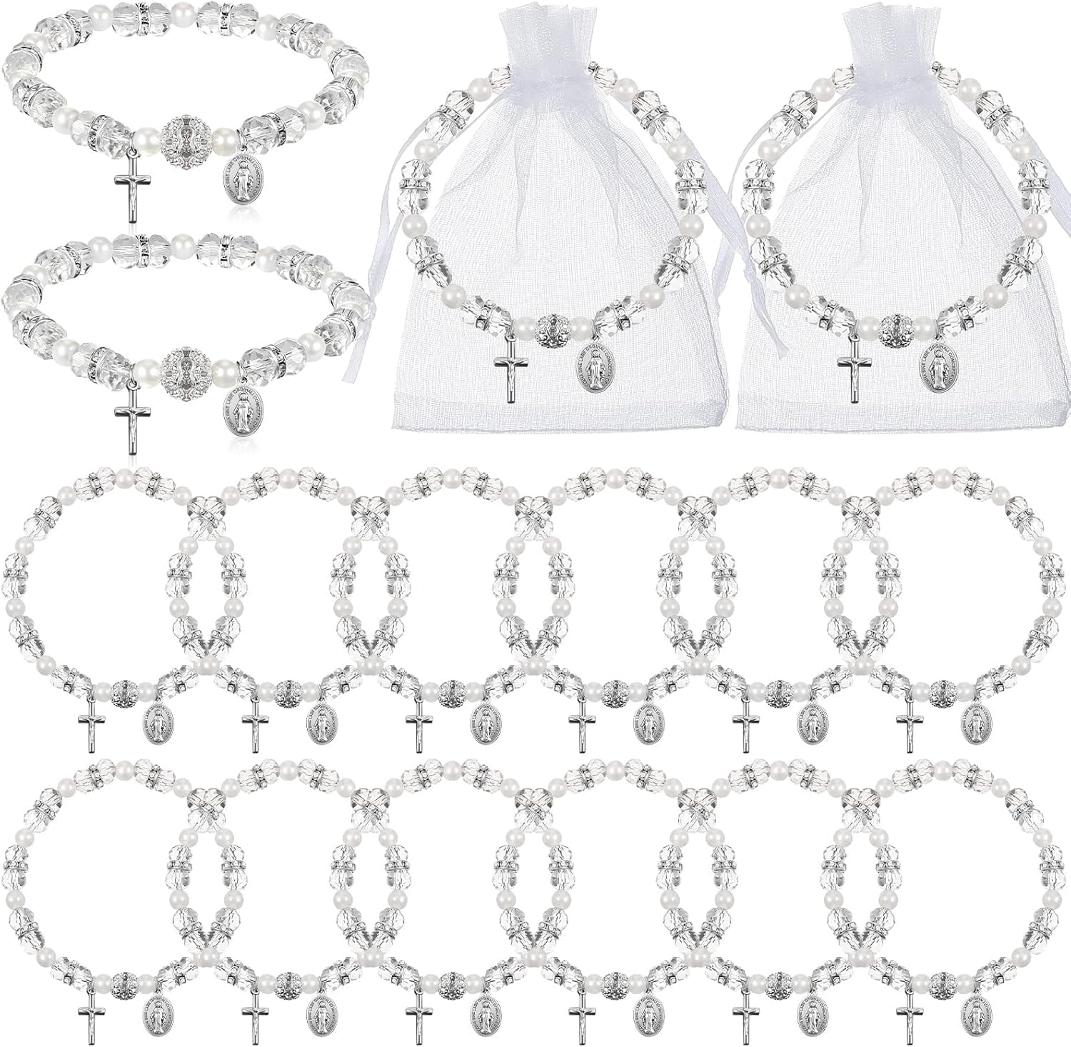 Dalrosia 12PCS Beaded Stretch Rosary Bracelet with Mesh Bags Catholic ...