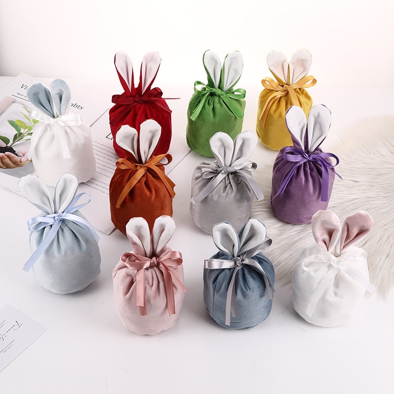 Dalrosia 12PCS Easter Bunny Gift Bags Rabbit Ear Velvet Bags with ...