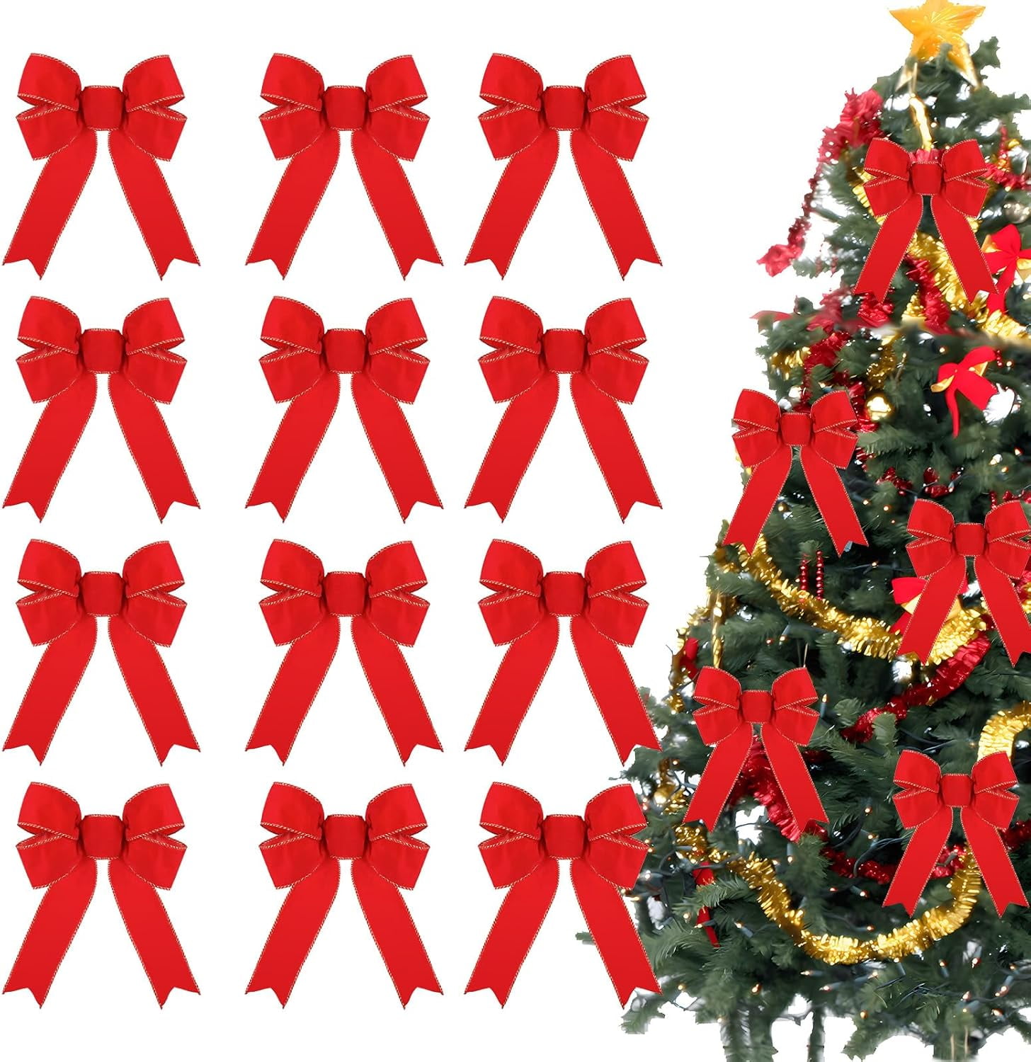 Dalrosia 12PCS Red Bows Christmas Tree Decorations, Christmas Wreath ...