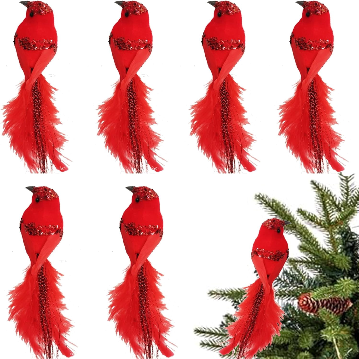 Dalrosia 12PCS Red Cardinal Birds with Clip Christmas Tree Decoration ...