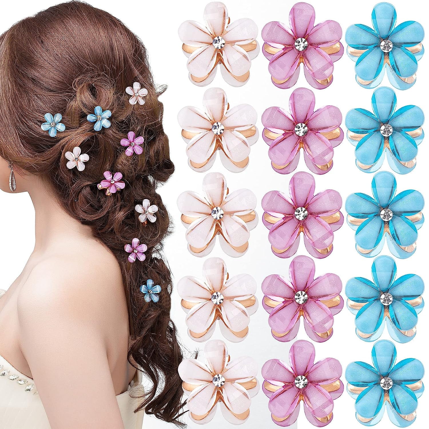 Dalrosia 15PCS Small Hair Clips Crystal Mini Flower Hair Clips Hair ...