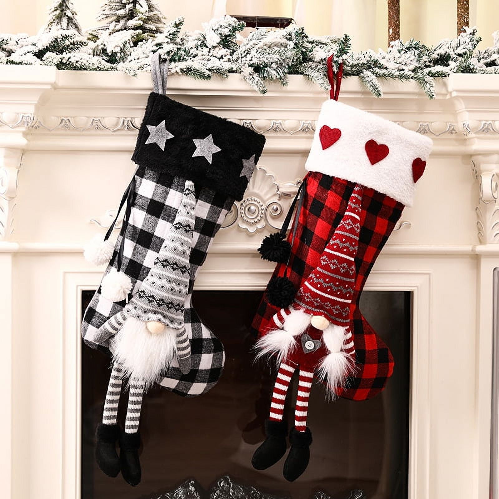 Dalrosia 2PCS Large Christmas Stockings 3D Plush Gnome Santa Hanging ...