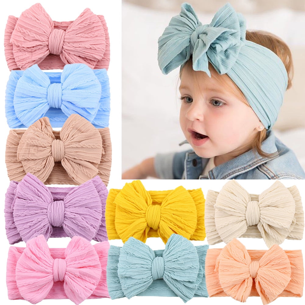 Dalrosia 3PCS Baby Bows Headbands Nylon Baby Girl Headbands Soft ...