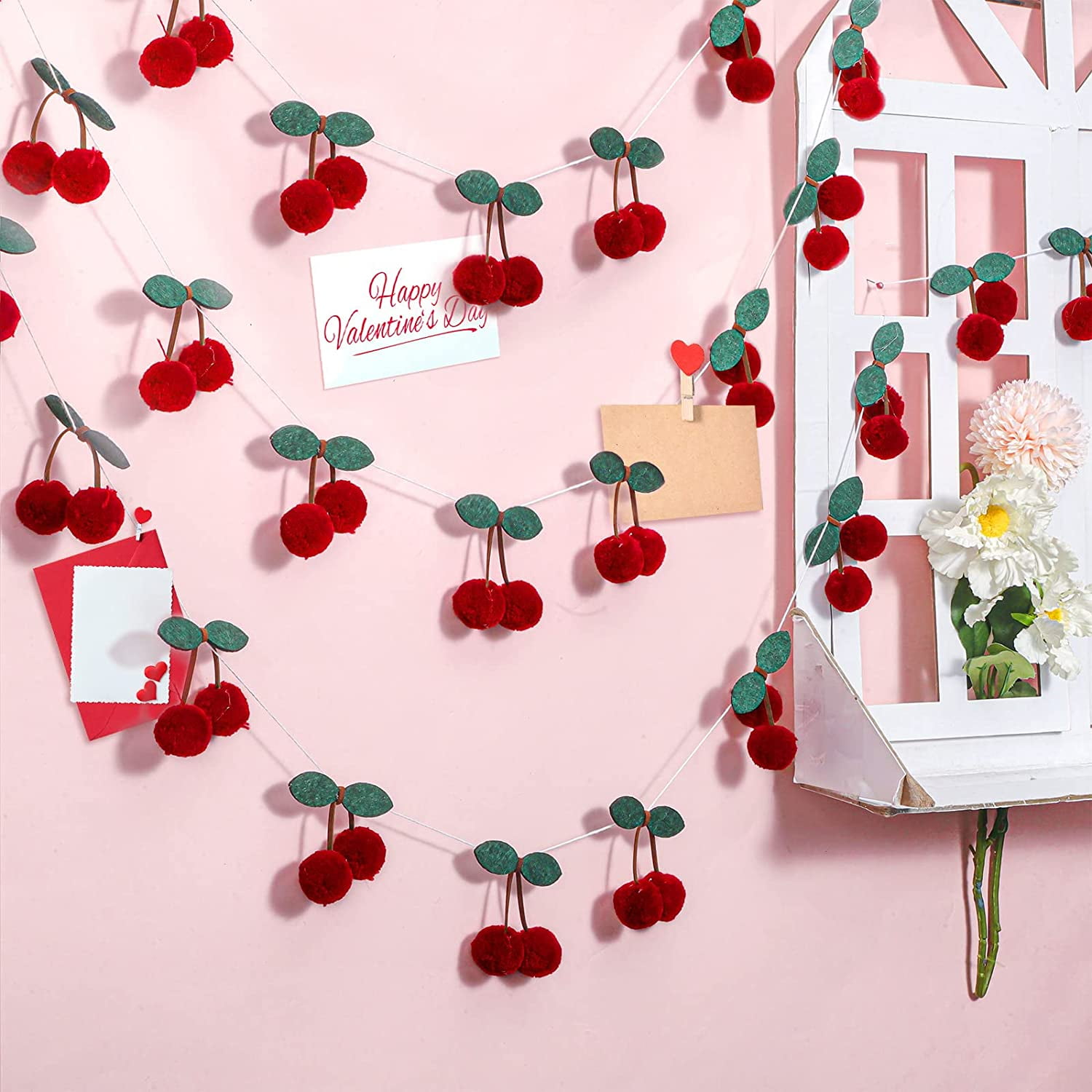 Dalrosia 3PCS Cherry Garland Decoration - DIY Pom Pom Fruit Cherry ...