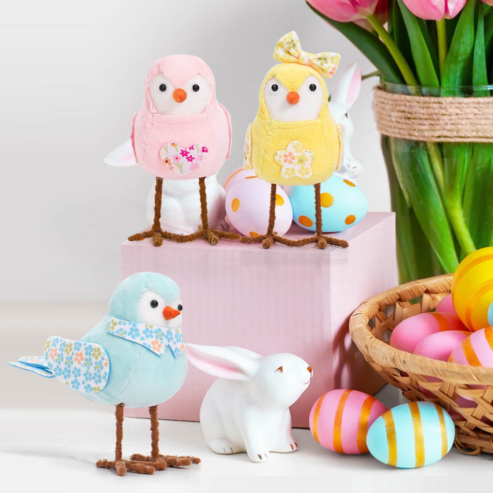 Dalrosia 3PCS Easter Plush Bird Holiday Standing Birds Figurine ...