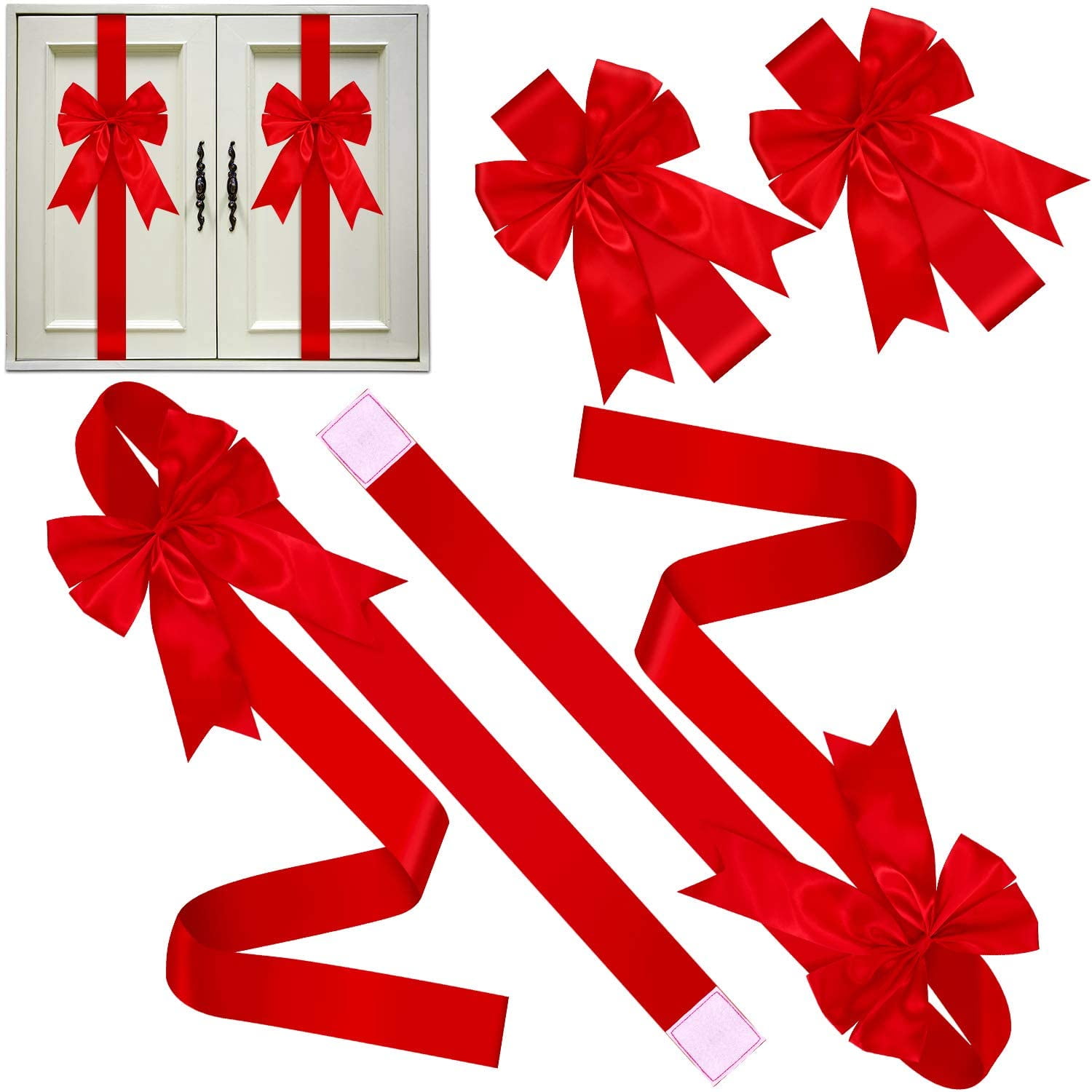 Dalrosia 4PCS Christmas Cabinet Festive Door Ribbons Large Bow ...