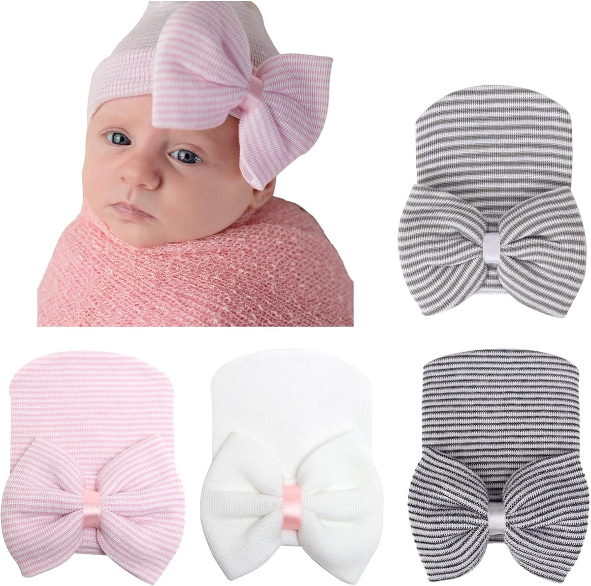 Dalrosia 4PCS Newborn Baby Caps for Baby Girls Baby Hats Scratch Soft ...