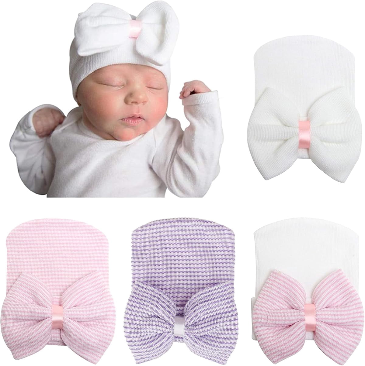 Dalrosia 4PCS Newborn Baby Caps for Baby Girls Baby Hats Scratch Soft ...