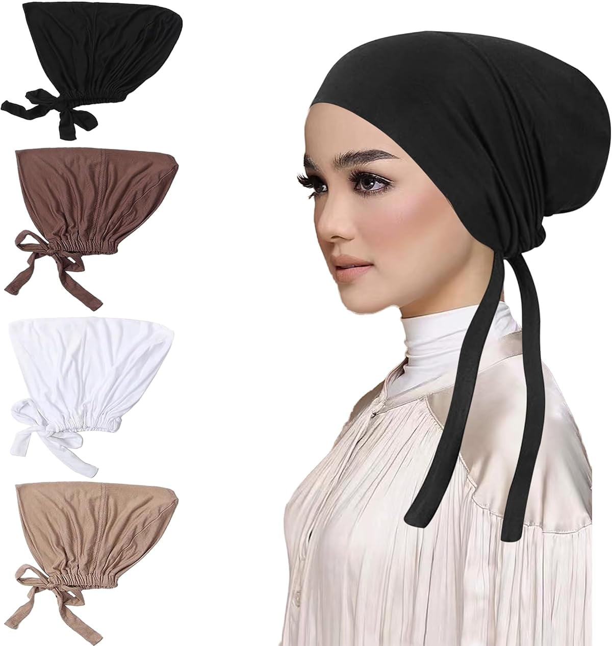 Dalrosia 4PCS Women Hijab Undercap, Turban Beanie Caps, Islamic Muslim ...