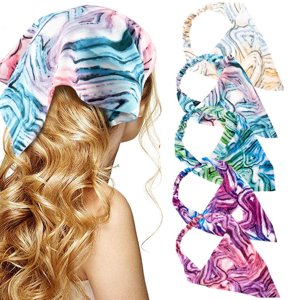 Dalrosia 5PCS Floral Elastic Hair Bandanas Scarf Headband Chiffon Head ...