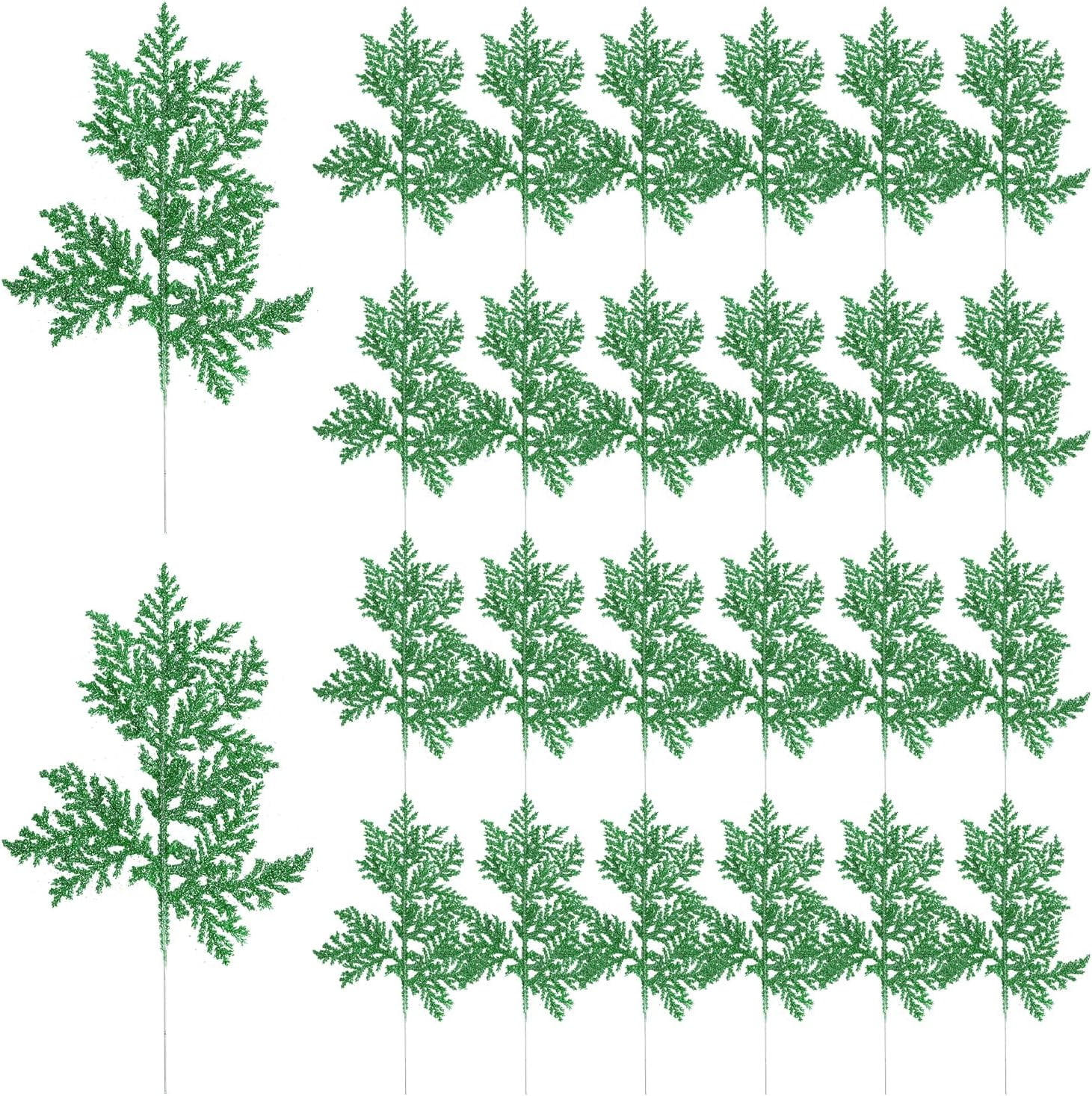 Dalrosia 6PCS Christmas Glitter Leaves Boston Fern Leave Picks Sprays ...
