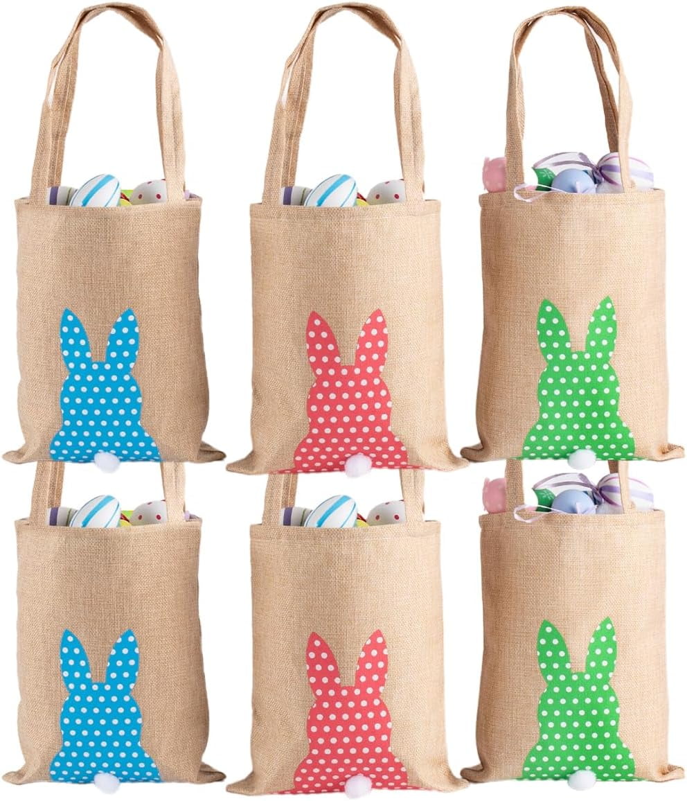 Dalrosia 6PCS Easter Bunny Bags Easter Bunny Baskets Jute Burlap Bunny ...