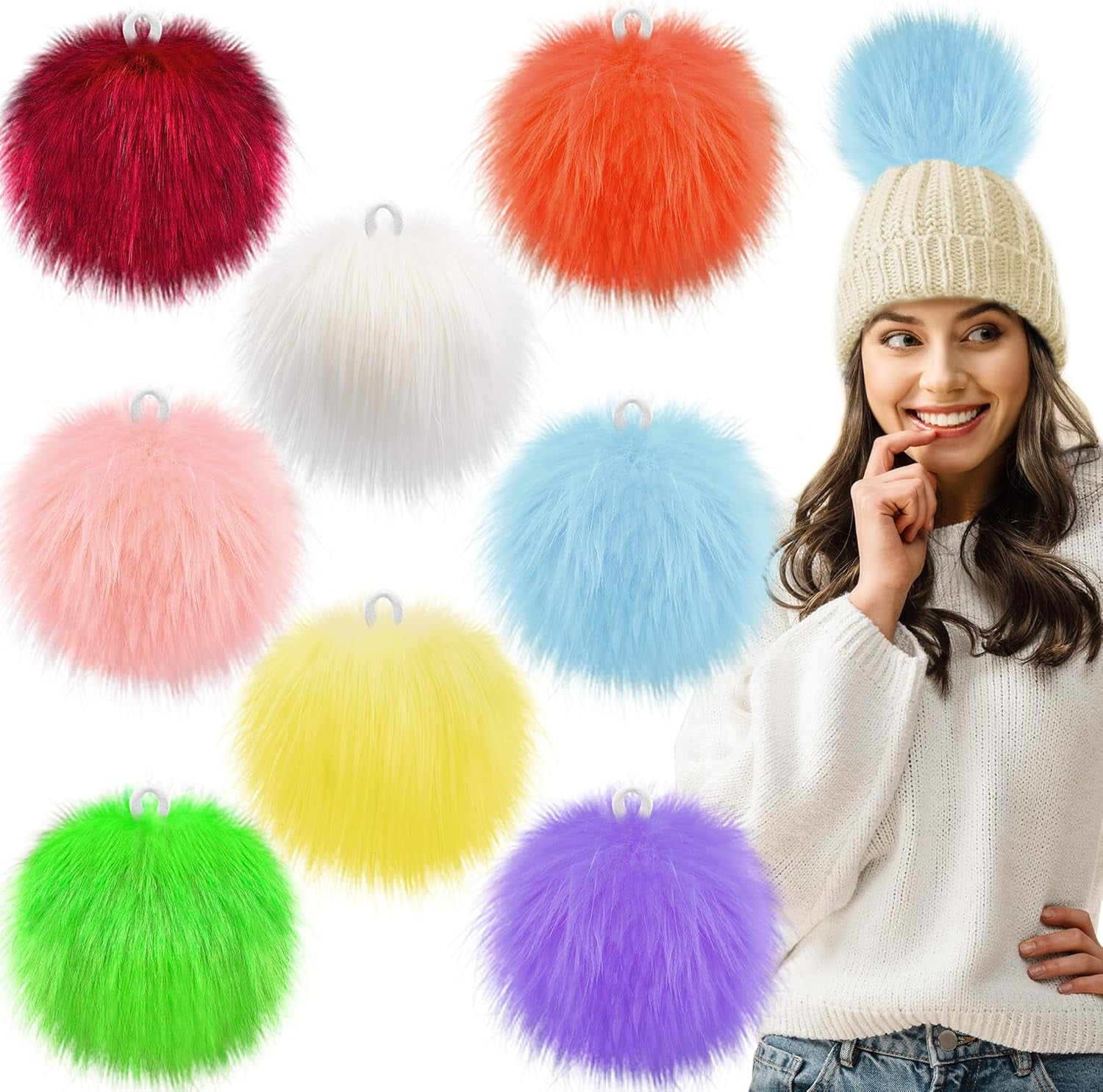 Dalrosia 8PCS Faux Fur Pom Pom for Hats, 5.5 Inch Large Faux Fur Pom ...