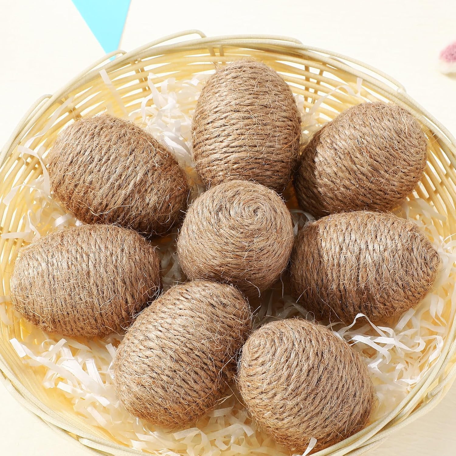 Dalrosia 8PCS Linen Rope Easter Eggs, Rustic Brown Decorative Eggs for ...
