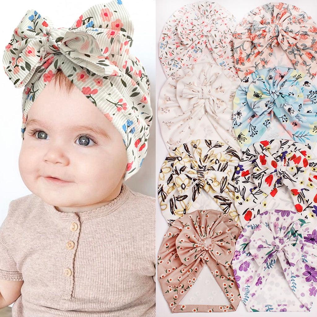 Dalrosia 8PCS Newborn Baby Girl Hats with Bow Toddler Infant Beanie Cap ...