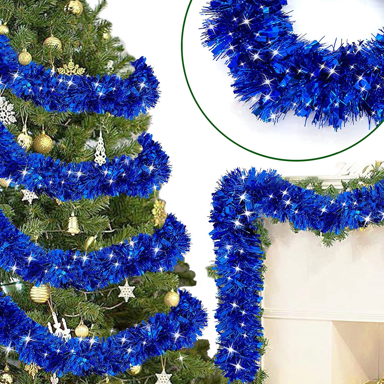 Dalrosia 8PCS Tinsel Garlands Christmas Tree Decor,Thick Thin Metallic ...