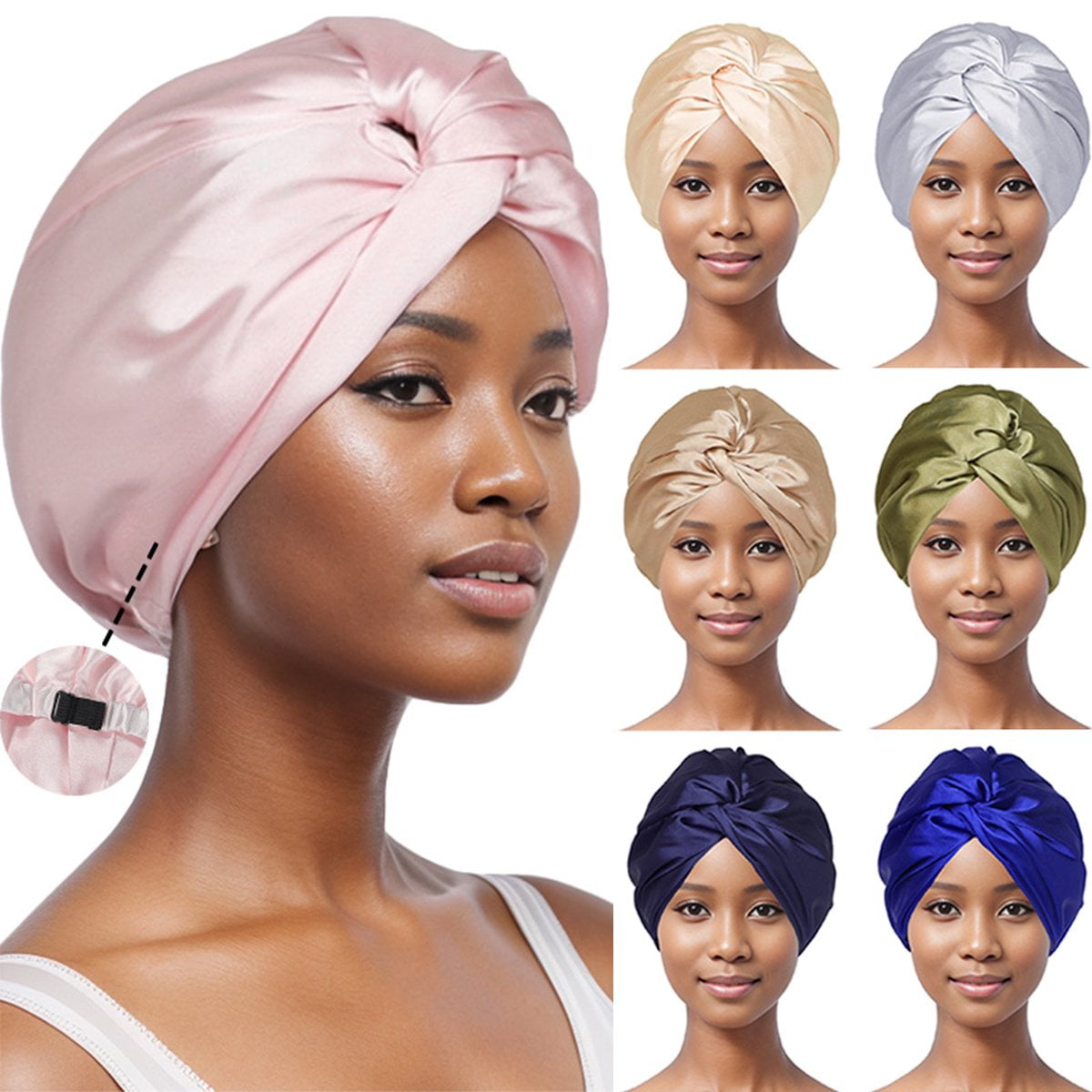 Dalrosia Adjustable Silk Satin Hair Bonnet for Sleeping, Double Layer ...