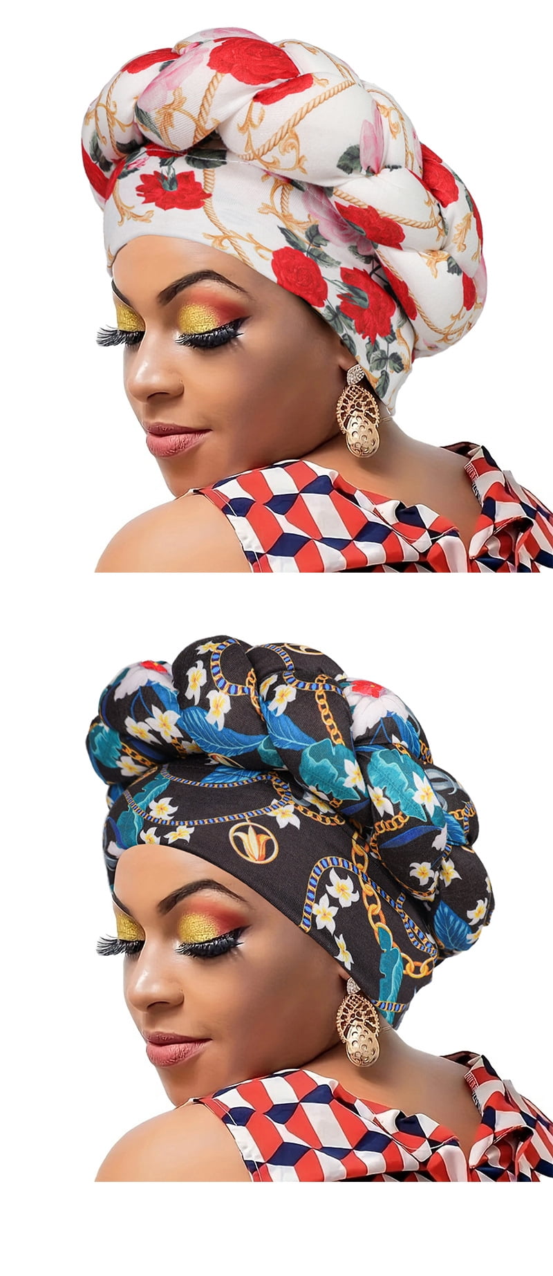 Dalrosia African Turban Head Wrap Floral Braid Beanie Cap Headwear Boho ...