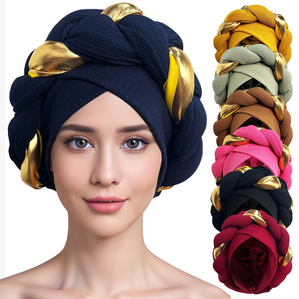 Dalrosia African Turban Head Wrap for Black Women Braid Beanie Stretchy ...