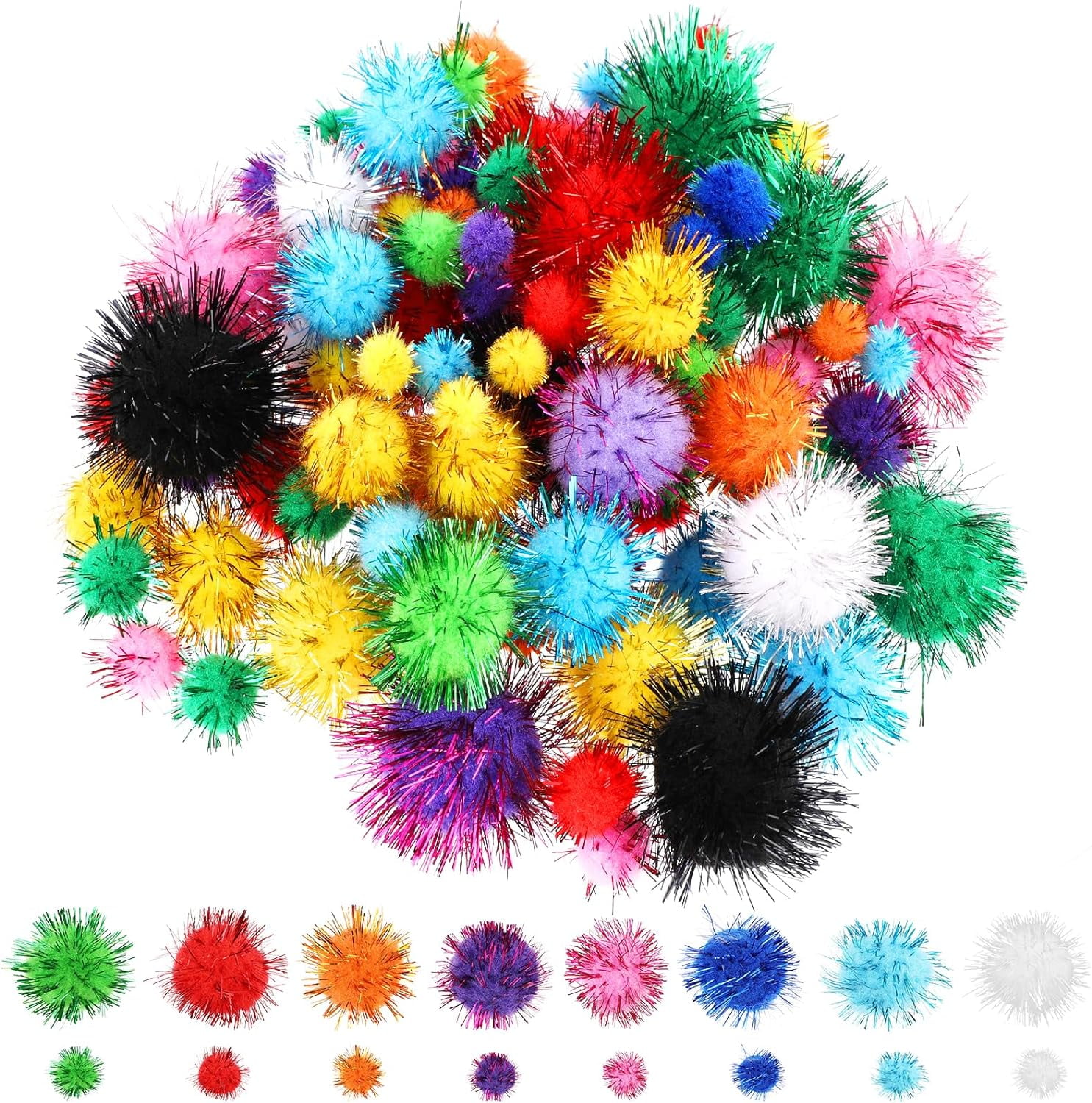 Dalrosia Assorted Size Small Sparkle Balls, Tinsel Pom Poms Puff Balls ...
