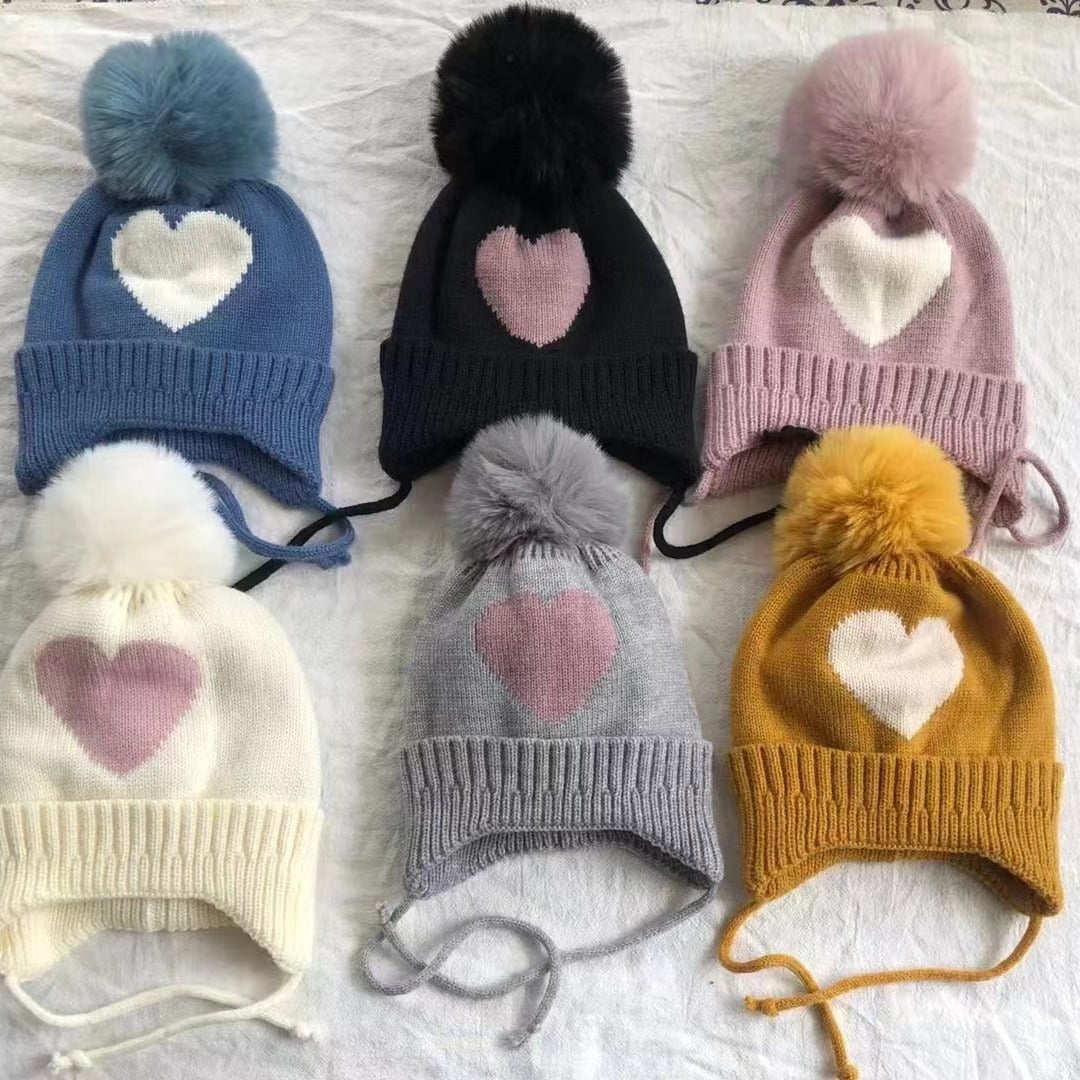 Dalrosia Baby Girls Beanie with Pom Earflap Fleece Lined Winter Hat ...