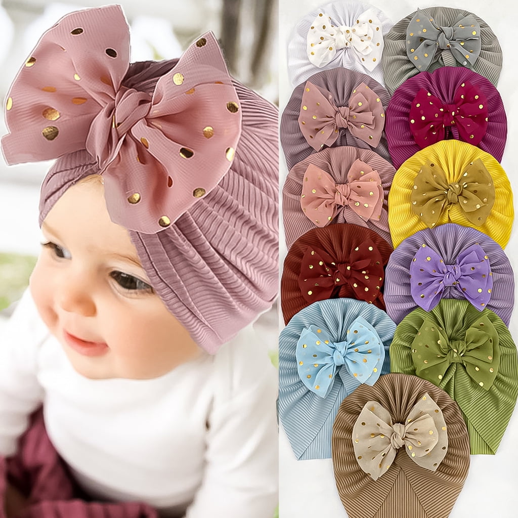 Dalrosia Baby Turban Hats, Baby Soft Bow Knot Cap Infant Toddler ...