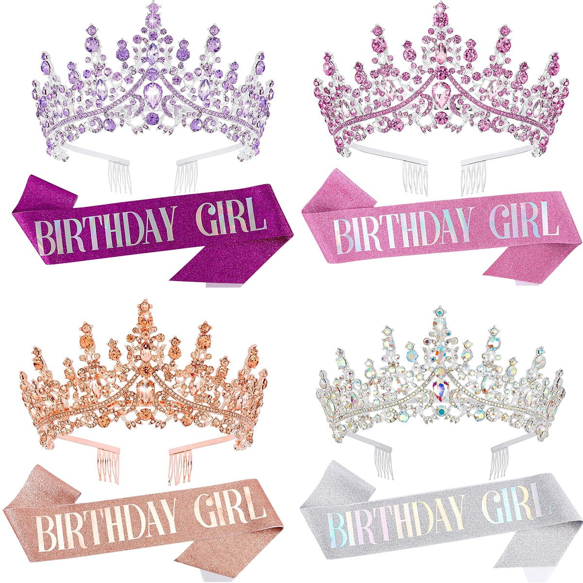 Dalrosia Birthday Girl Sash & Rhinestone Tiara Set Birthday Sash and ...