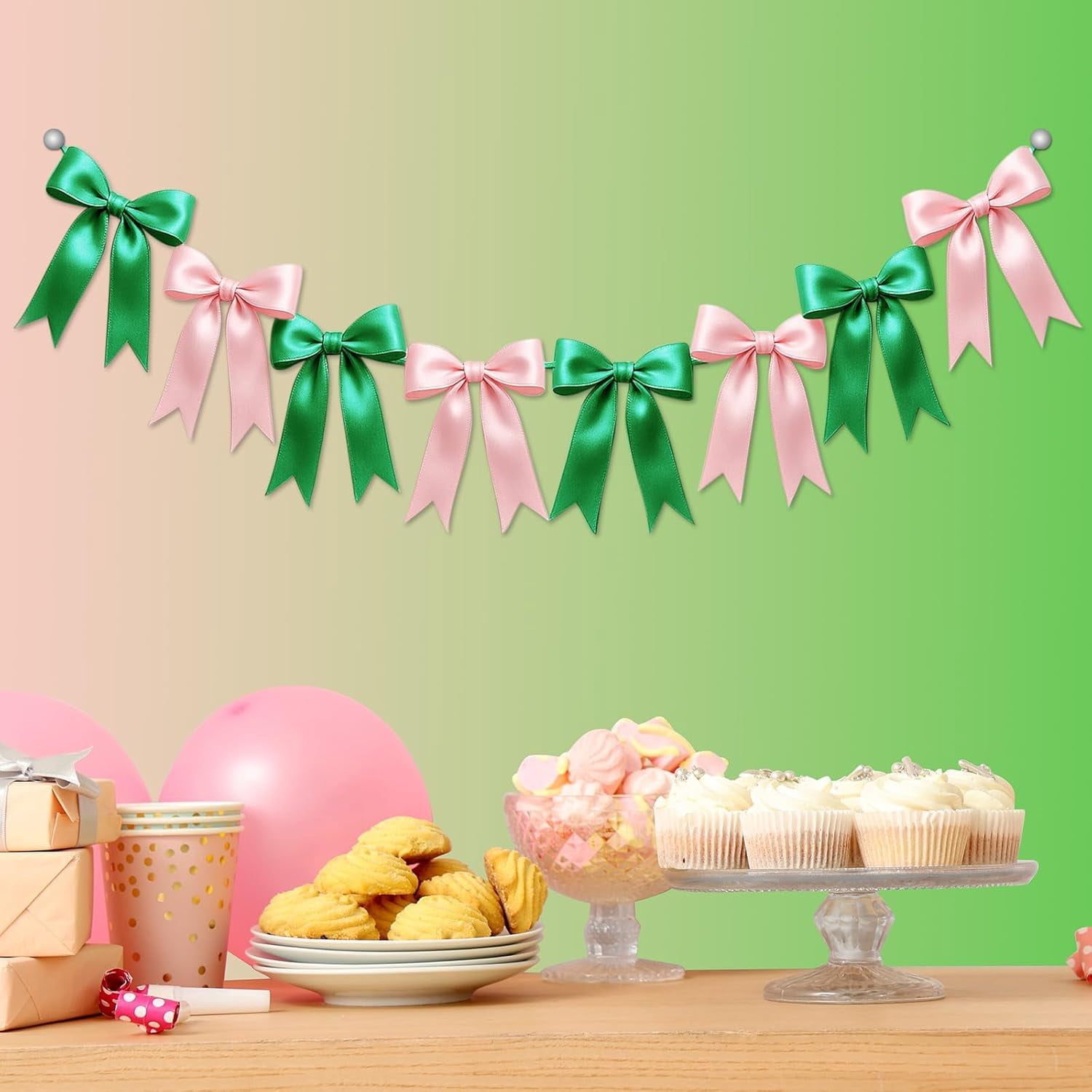 Dalrosia Bow Garlands Banner Decoration,Pre-Strung Satin Ribbon ...