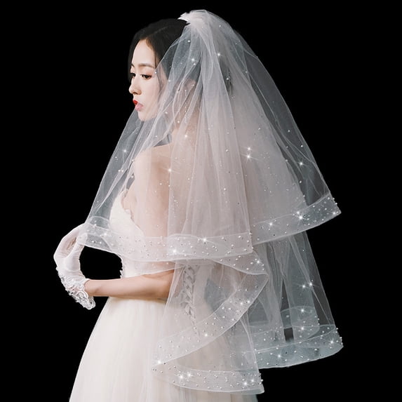 Dalrosia Bridal Wedding Veil, Elegant 2Tier White Bridal Veil with ...