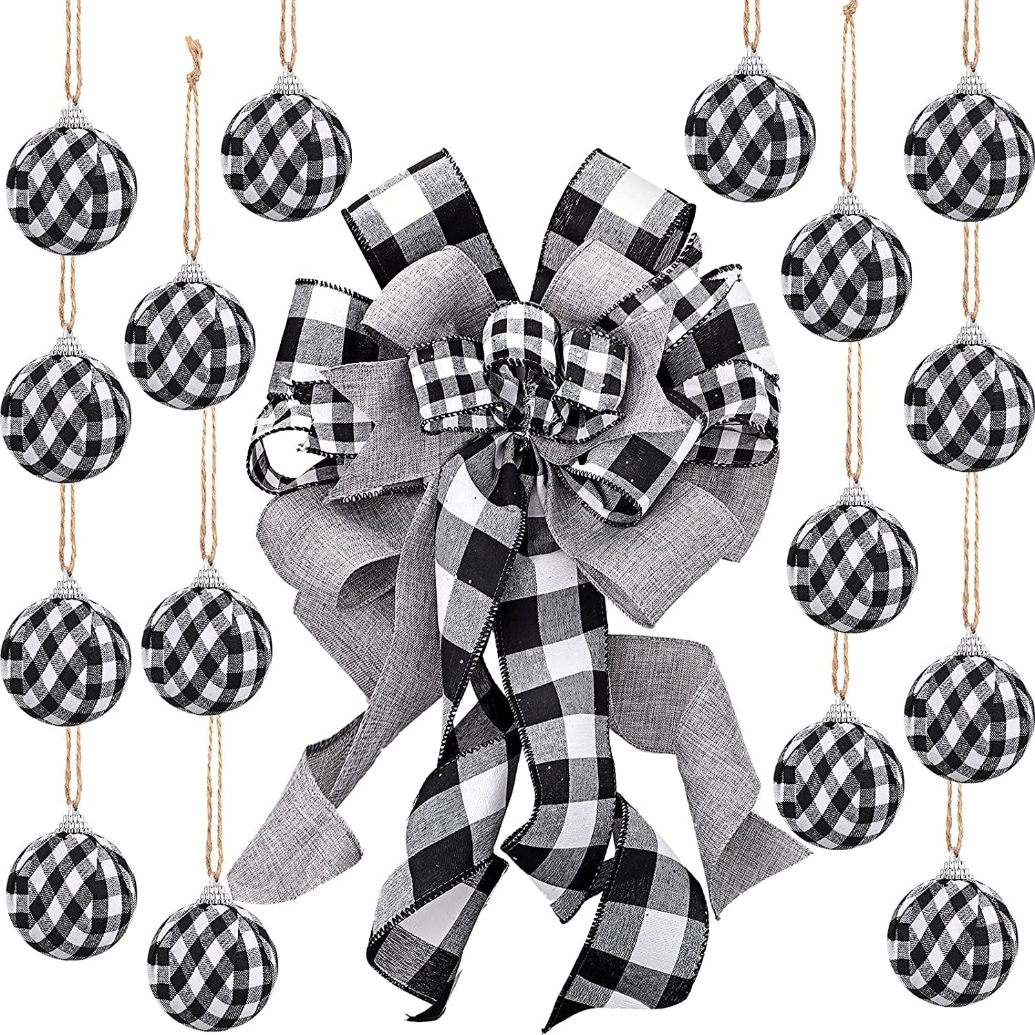 Dalrosia Buffalo Plaid Christmas Tree Topper Decor Wreath Bow Hanging Christmas Plaid Bow and ...