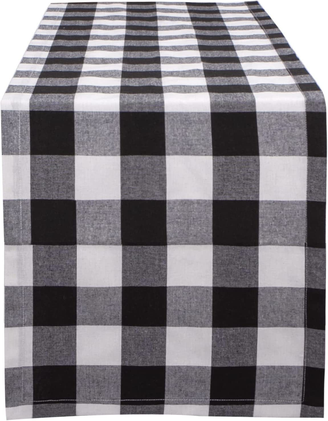 Dalrosia Buffalo Plaid Table Runner 13''x72'' White and Black Check ...