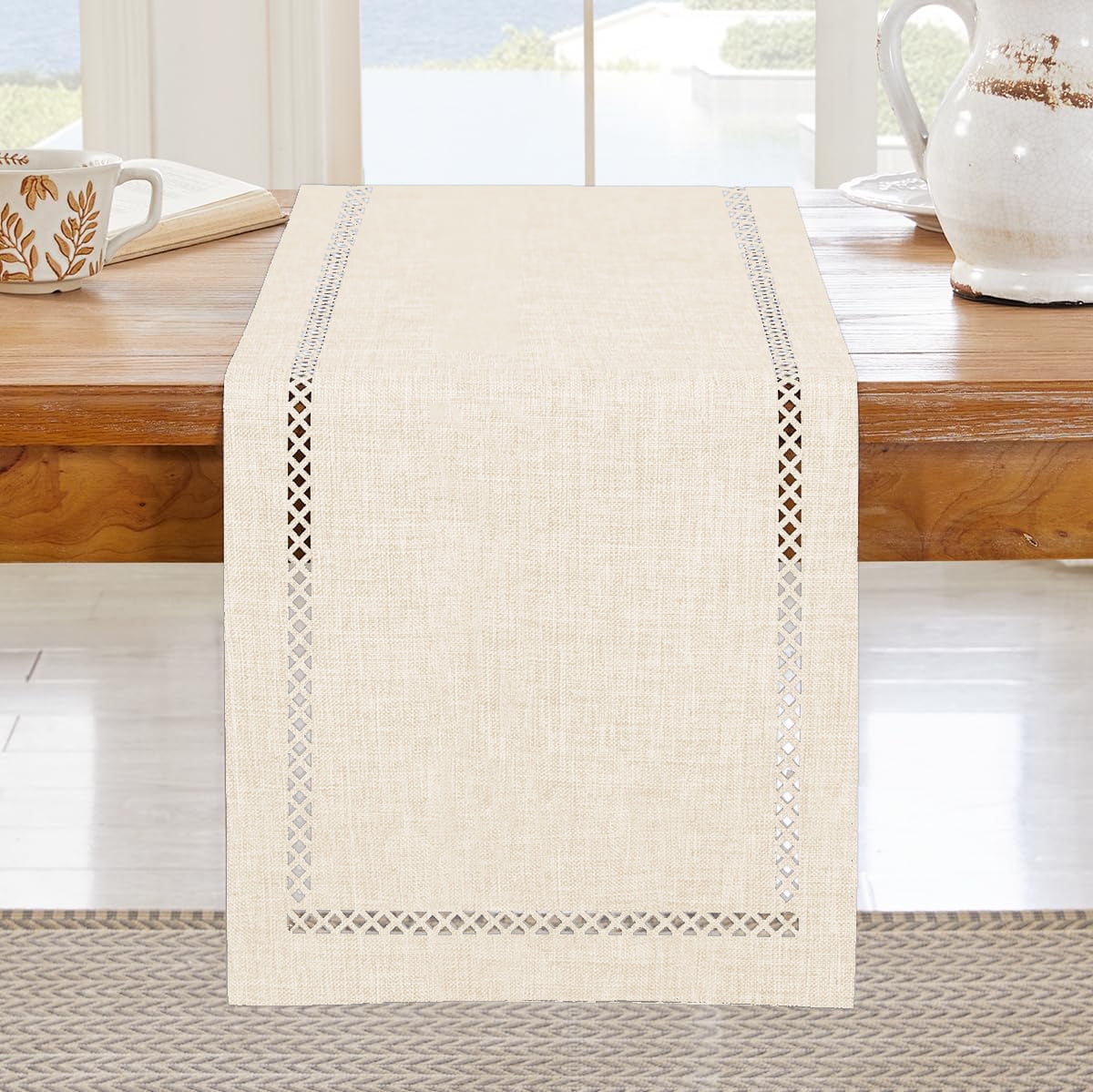Dalrosia Burlap Style Farmhouse Table Runner, 13 x 72 Inch, Rustic Geometric Hollow Table ...