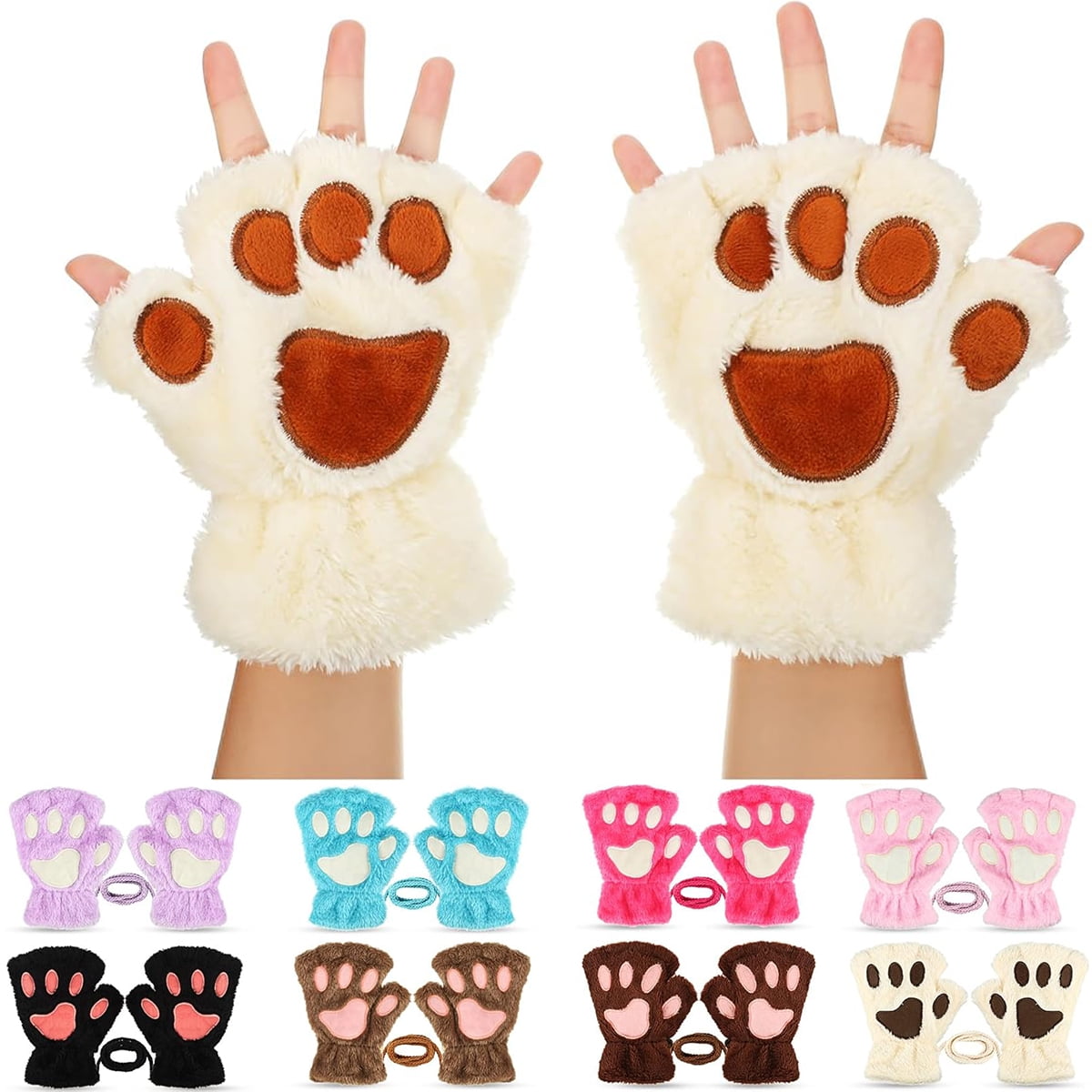Dalrosia Cat Claw Bear Paw Fingerless Winter Plush Gloves - Walmart.com