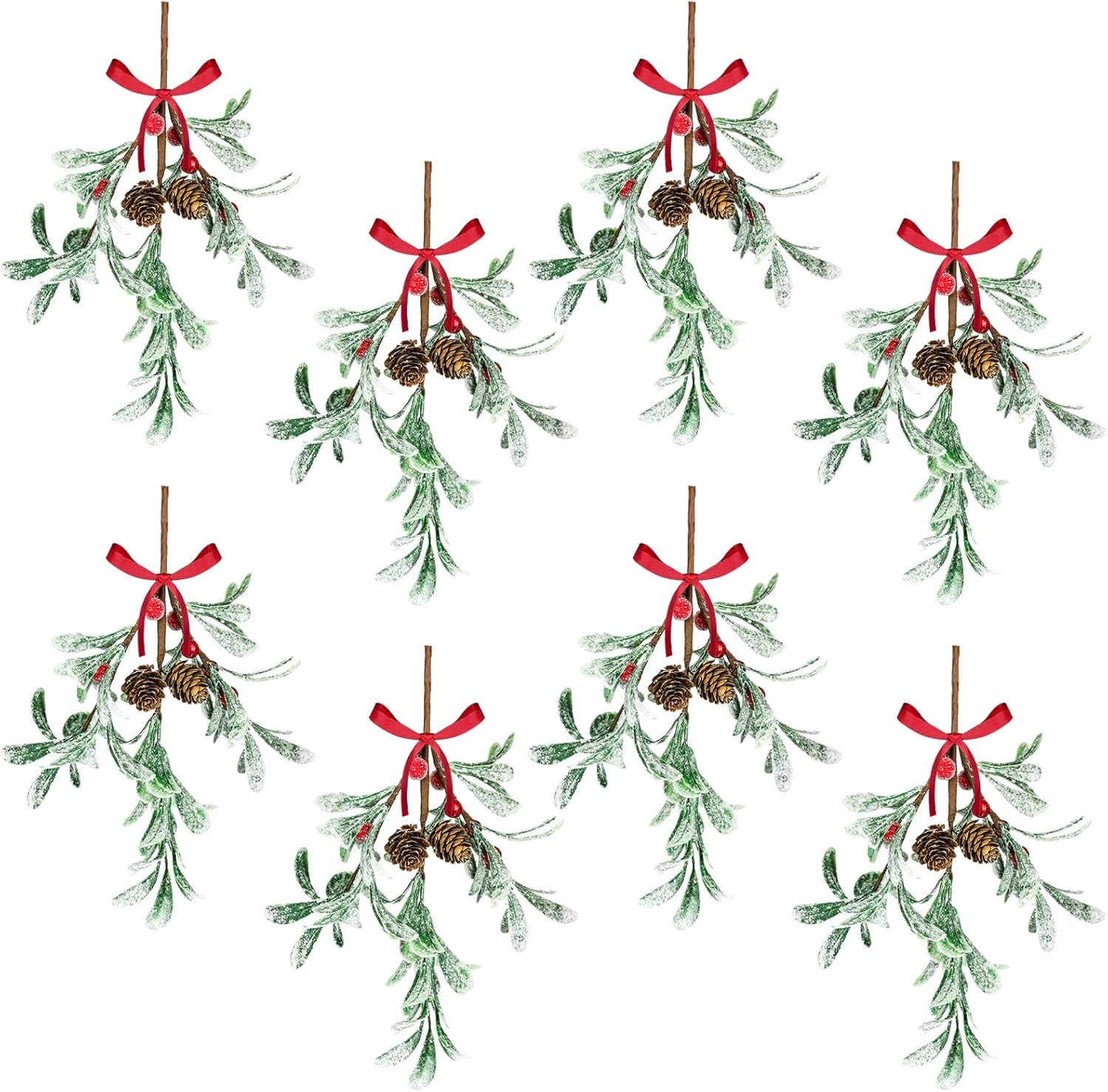 Dalrosia Christmas Artificial Mistletoe Ornament with Red Bow Christmas ...