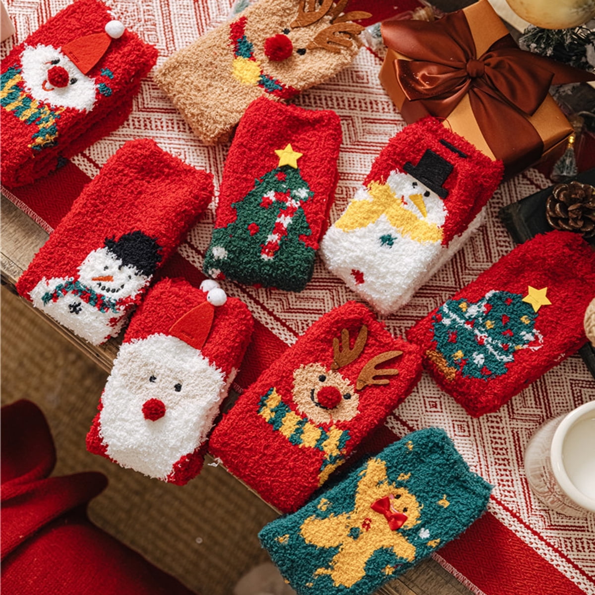 Dalrosia Christmas Fuzzy Socks Gift Pack Xmas Holiday Fluffy Socks ...