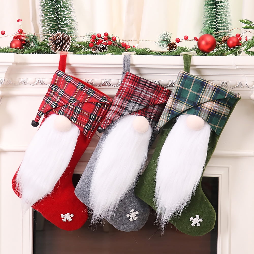 Dalrosia Christmas Gnome Stockings, 3D Plush Swedish Gnome Stocking ...