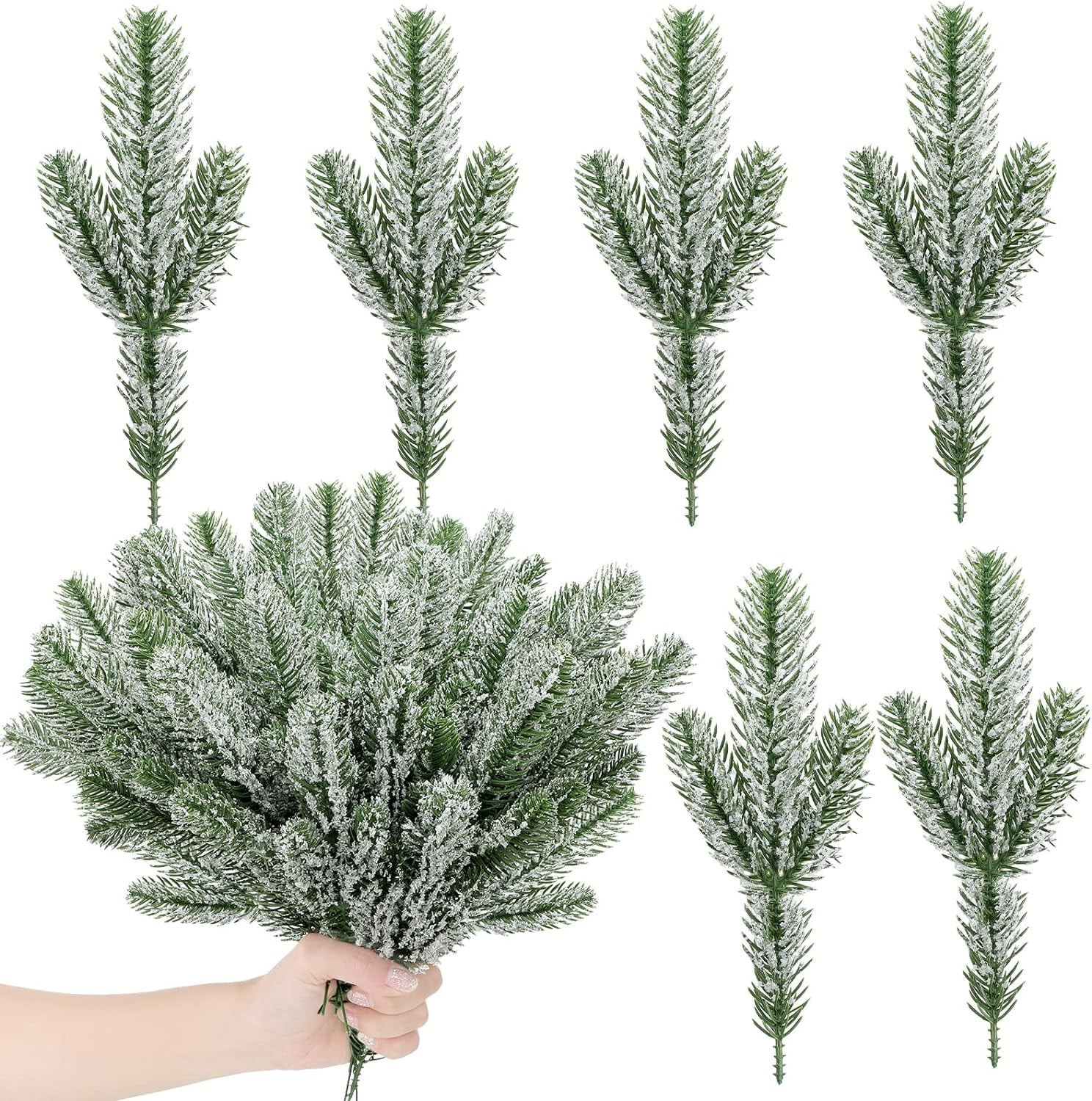Dalrosia Christmas Snow Frosted Pine Branches 10'' Artificial Faux Fake ...