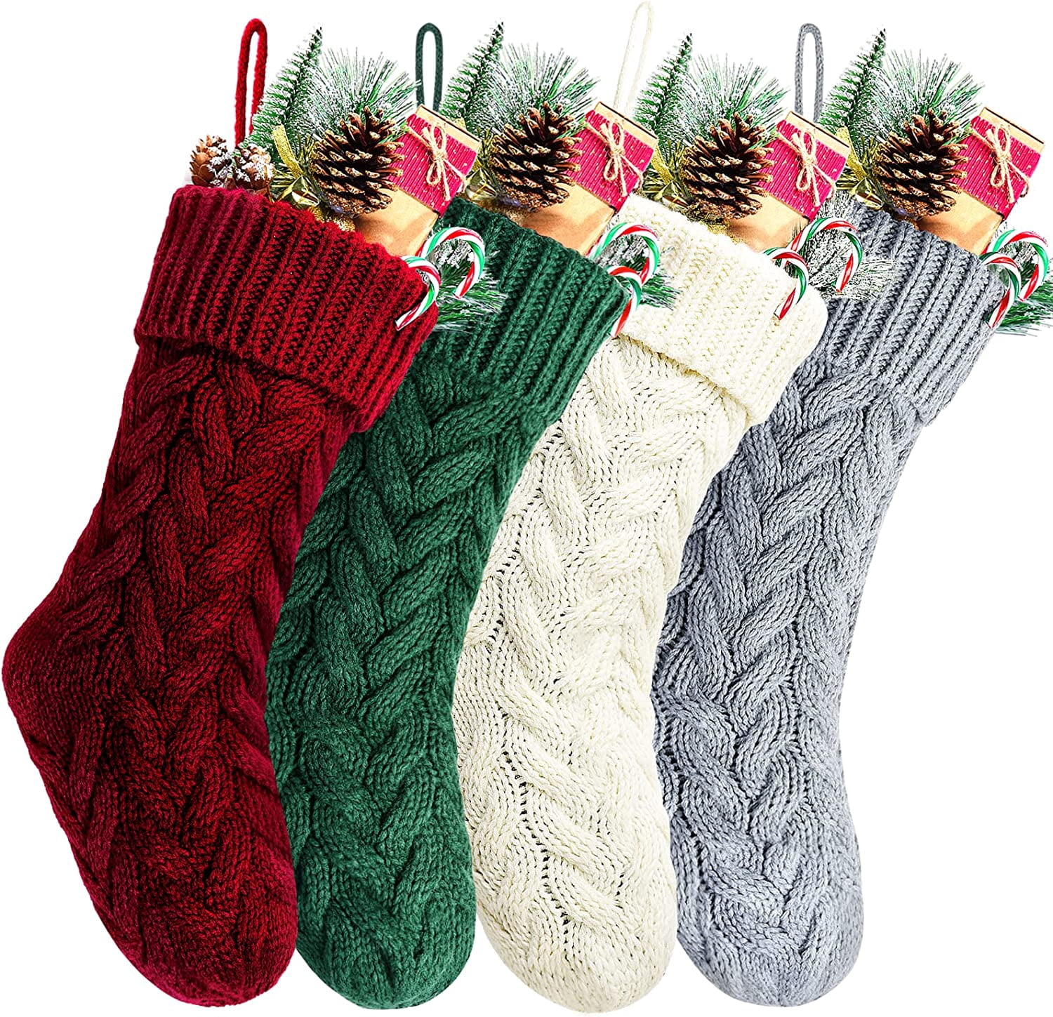 Dalrosia Christmas Stockings, 4 Pack Large Size Cable Knitted Fireplace ...