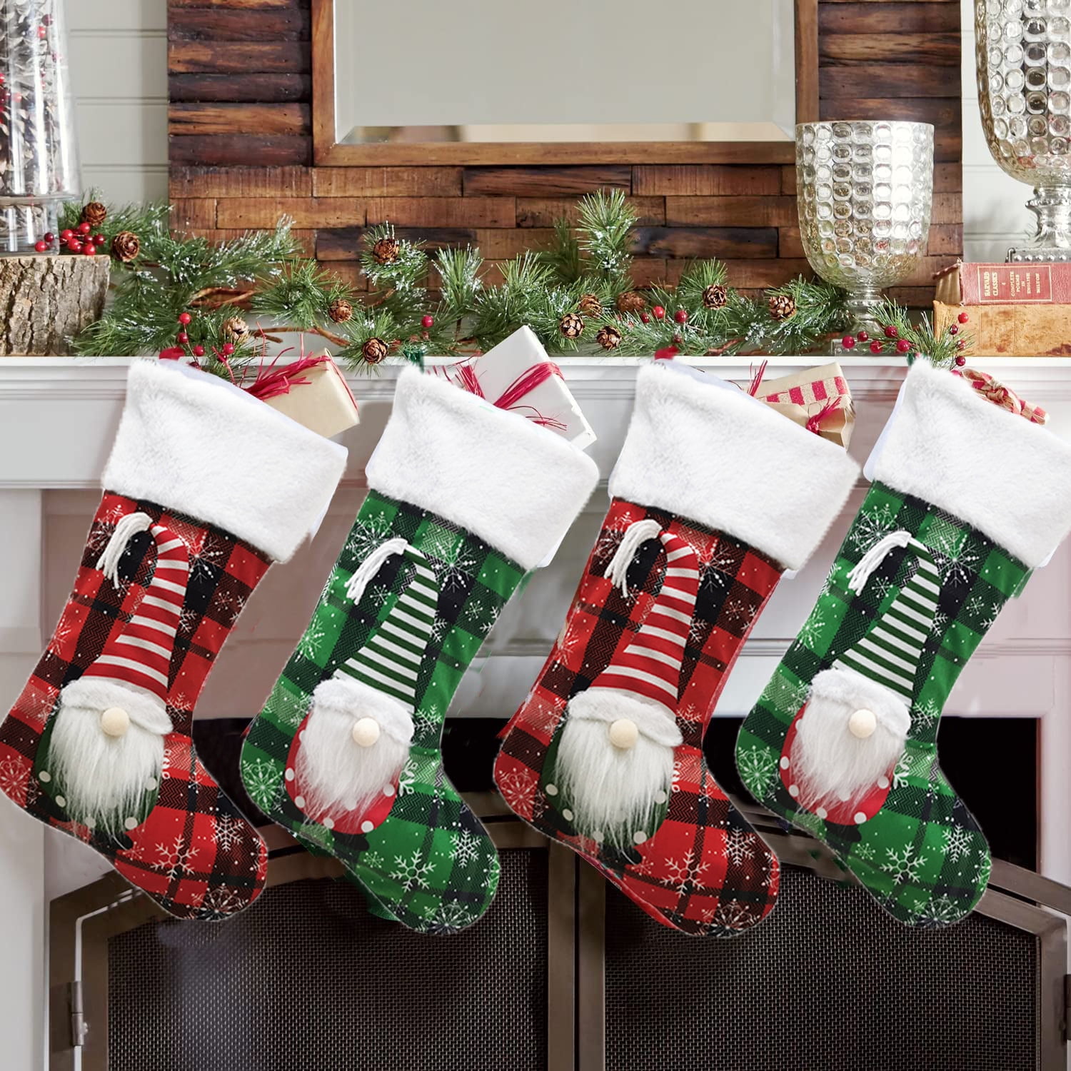 Dalrosia Christmas Stockings Large Hanging Xmas 3D Gnomes Santa Soft ...