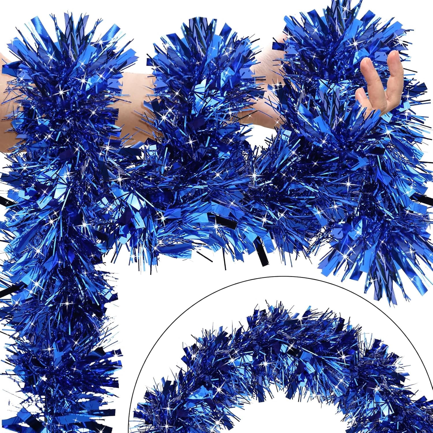 Dalrosia Christmas Tinsel Garland - 4PCS Blue Metallic Tinsel Garland ...