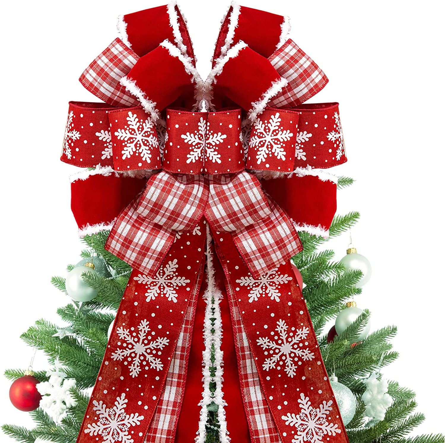Dalrosia Christmas Tree Topper Bow, Large Glitter Satin Christmas ...