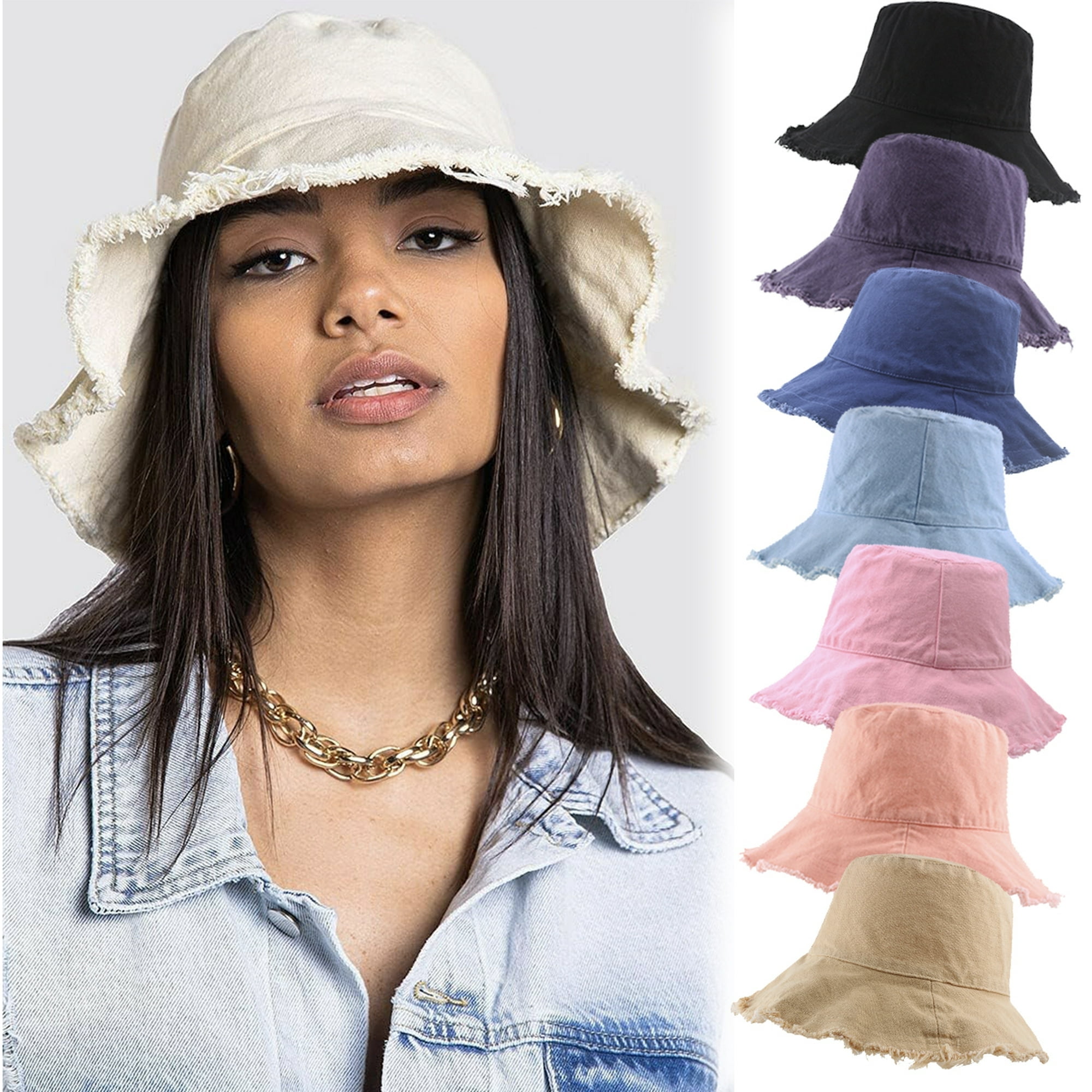 Dalrosia Distressed Sun Hat, Wide Brim Cotton Bucket Hat for Women ...