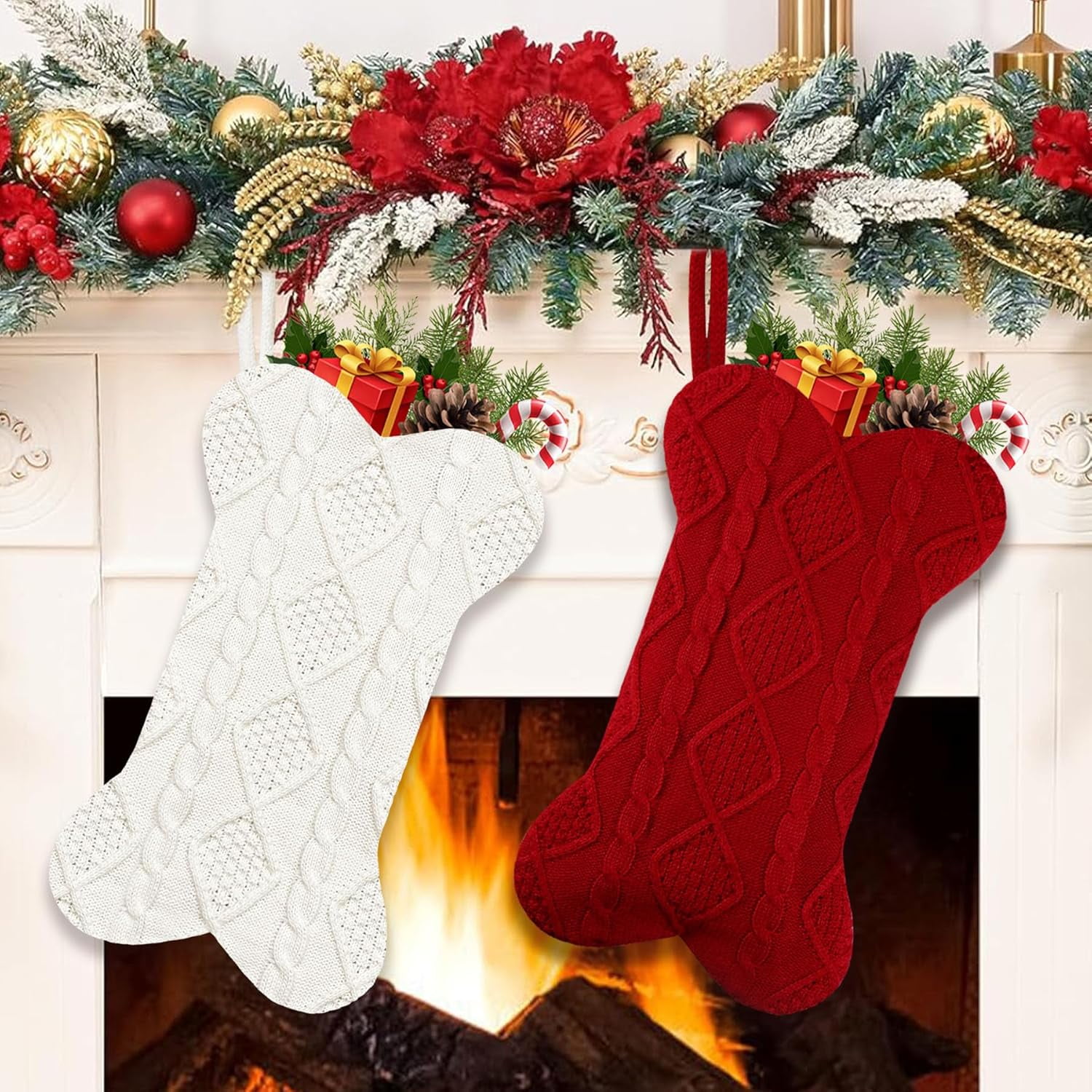 Dalrosia Dog Christmas Stocking, 18 Inch Large Double Side Knitted ...